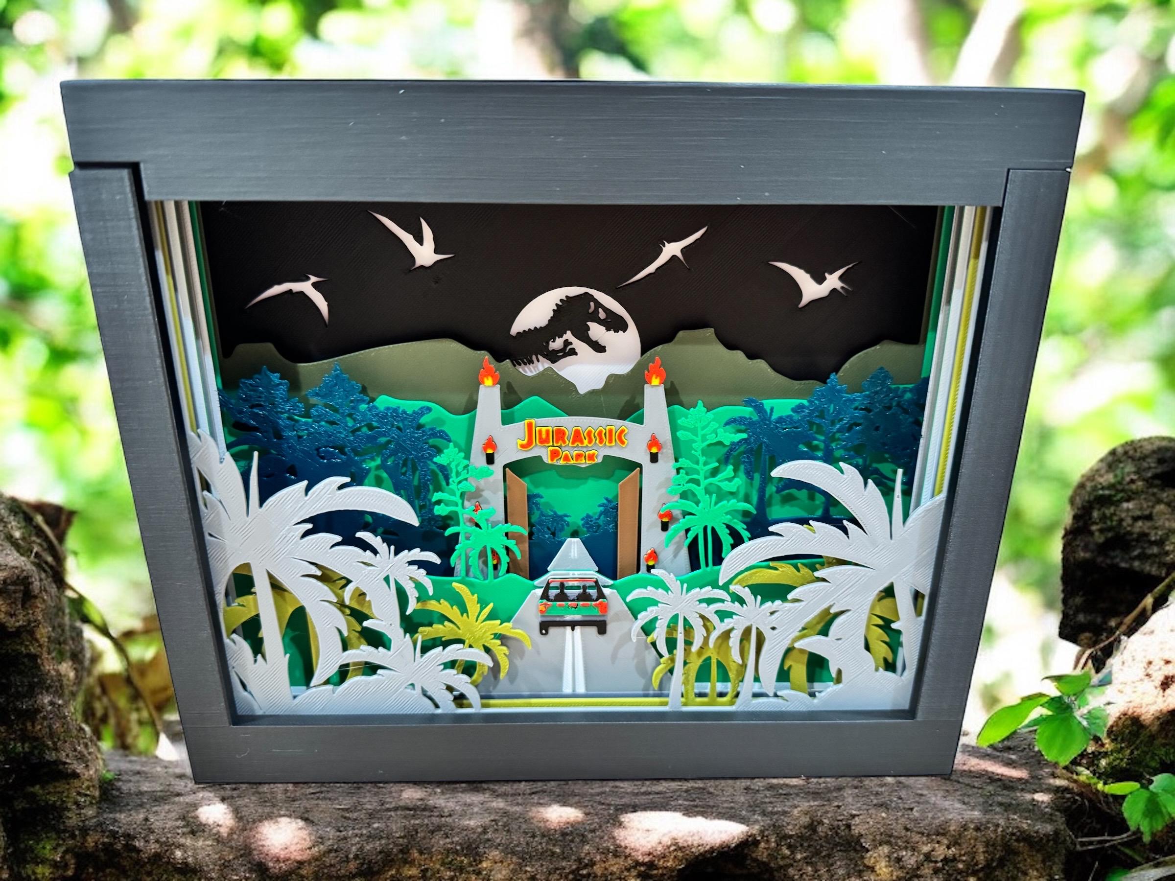 Jurassic Park Shadow Box | 3D Printed | Layered Art | Paper Art | Silh – Super 3D Printer